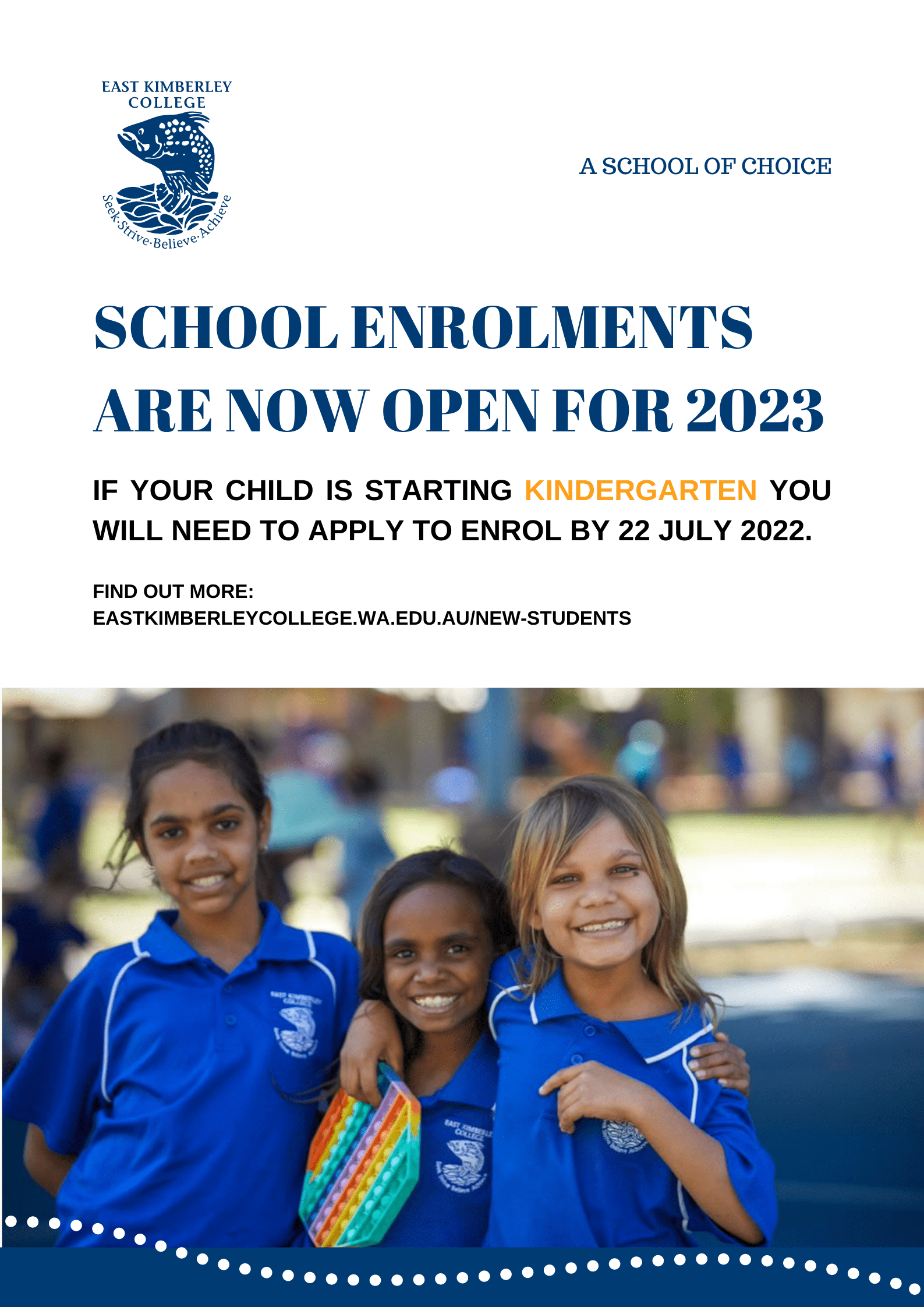 Kindy Enrolment Poster – East Kimberley College