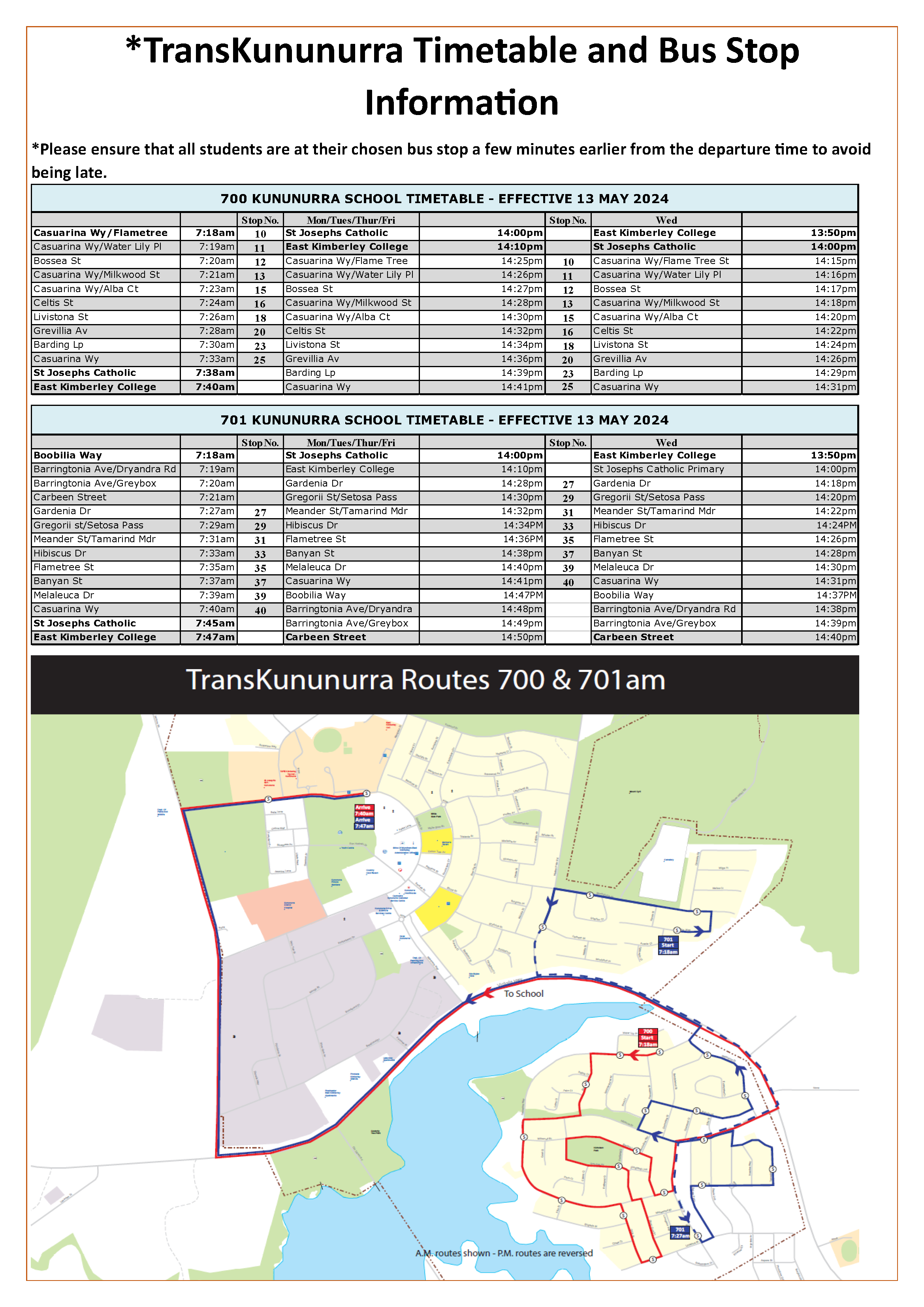 TransKununurra – Lakeside Bus Changes New Timetable and Informaton ...